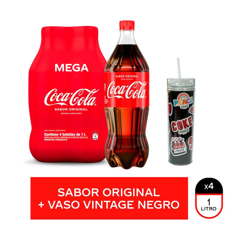 Combo Mega Coca-Cola sabor original + Vaso vintage negro - Mi Portal