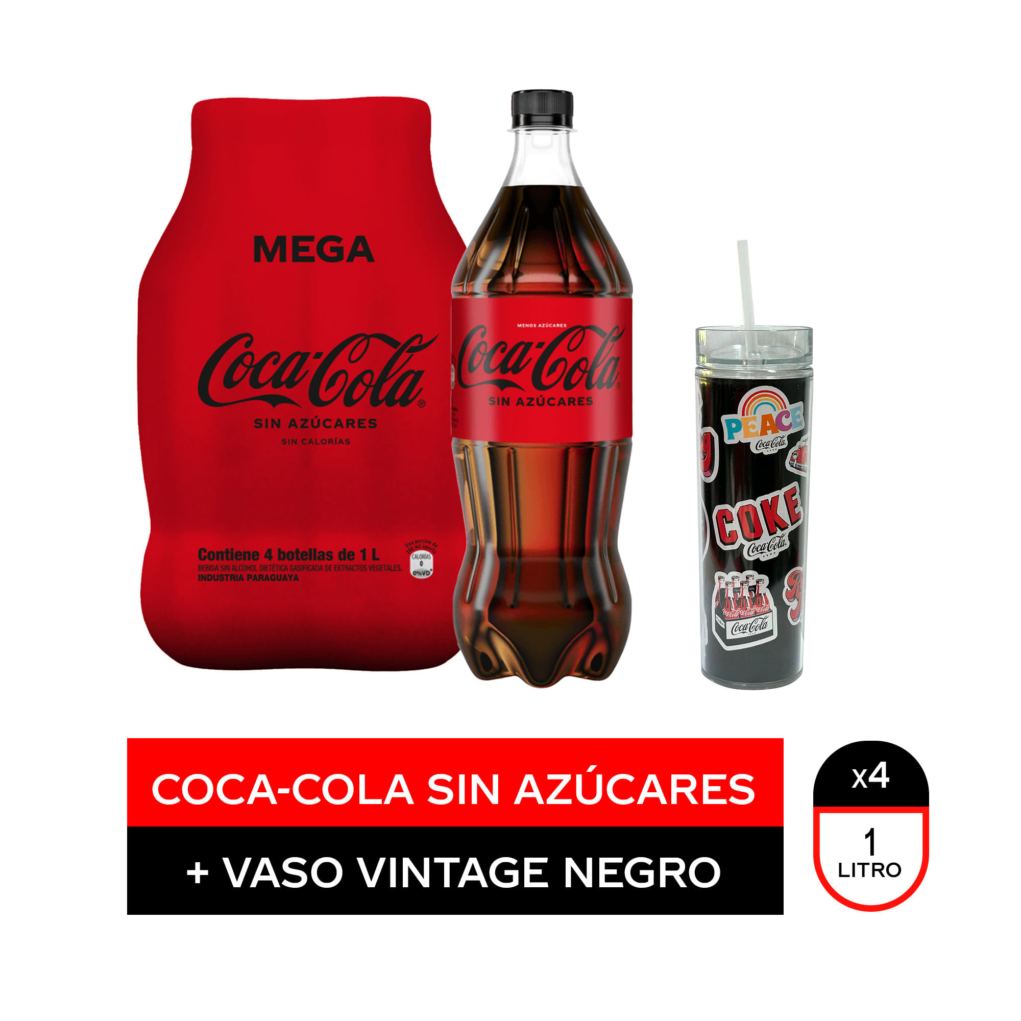 Combo Mega Coca-Cola sin azúcar + Vaso vintage negro - Mi Portal