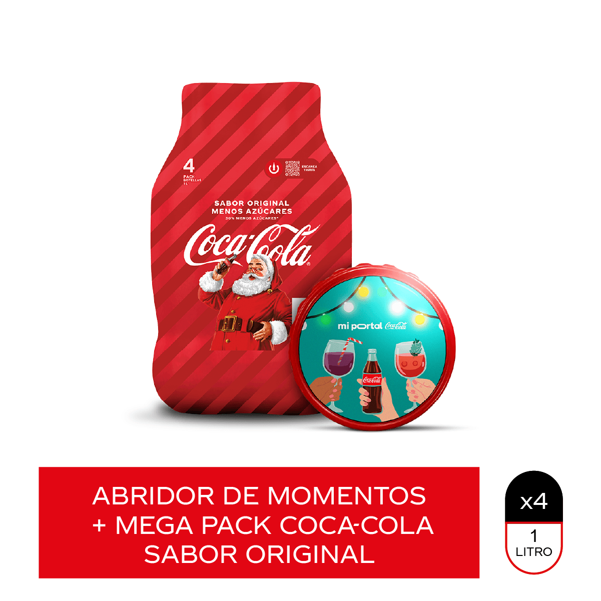 Combo Coca-Cola sabor original 1L x4 + 1 Abridor Copita - Mi Portal