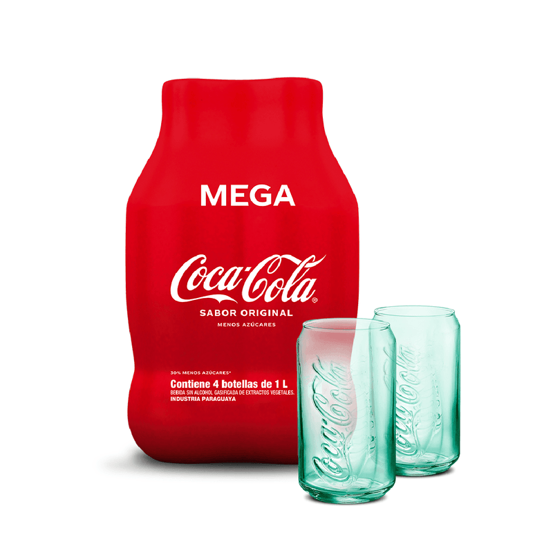 Combo Pack Coca-Cola sabor original descartable 1L x4 + 2 vasos ...