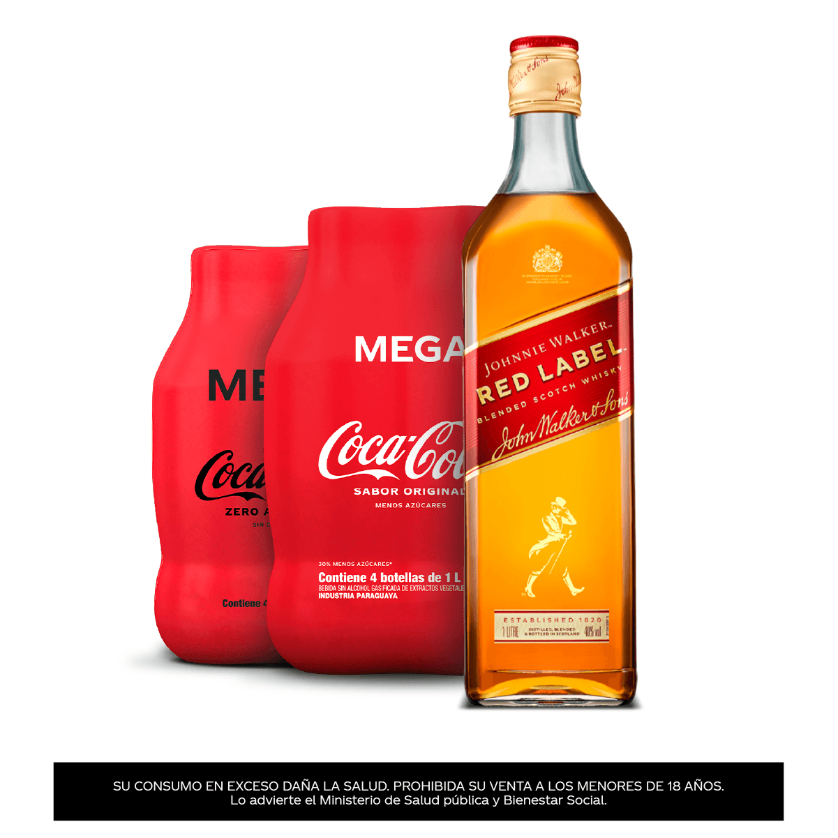 Combo 2 Mega packs Coca-Cola sabor original y sin azúcar + 1 Johnnie ...